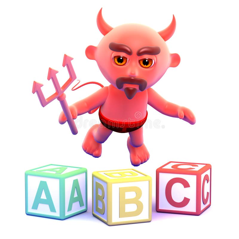3d Devil Teaches the Alphabet with Alphabet Blocks Stock Illustration ...