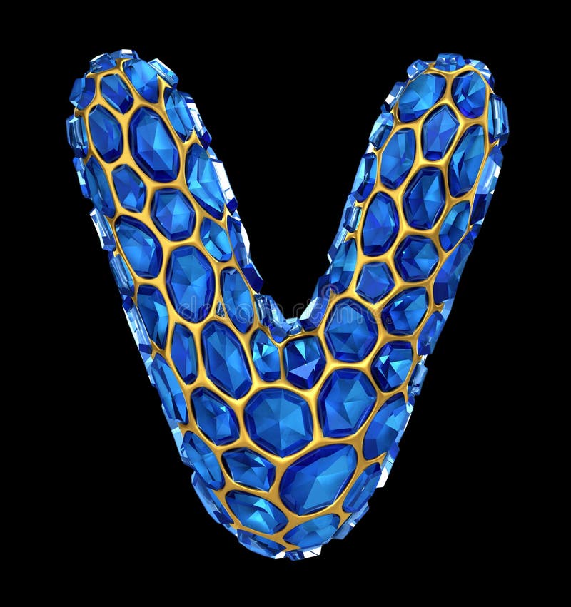 3D Diamond Letter V on Black Isolated Stock Illustration - Illustration ...