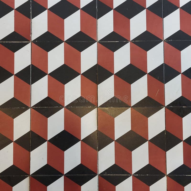 3D Diamond-shaped Floor Tiles in Black, Red, and White Stock Image ...