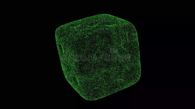 3D Dice on Black Bg. Object Dissolved Green Flickering Particles ...