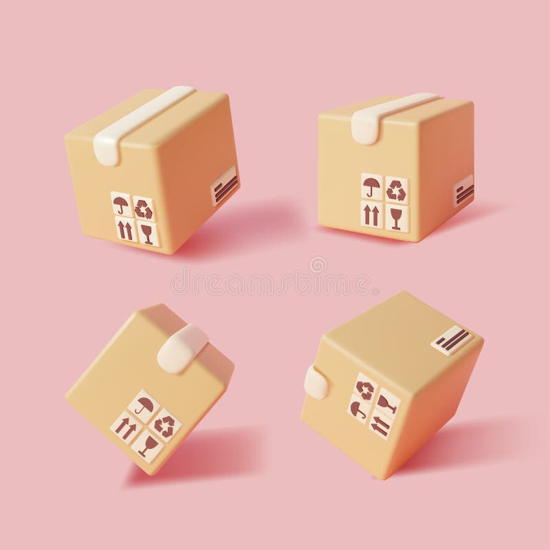 3d Different Cardboard Closed Box Set Plasticine Cartoon Style. Vector ...