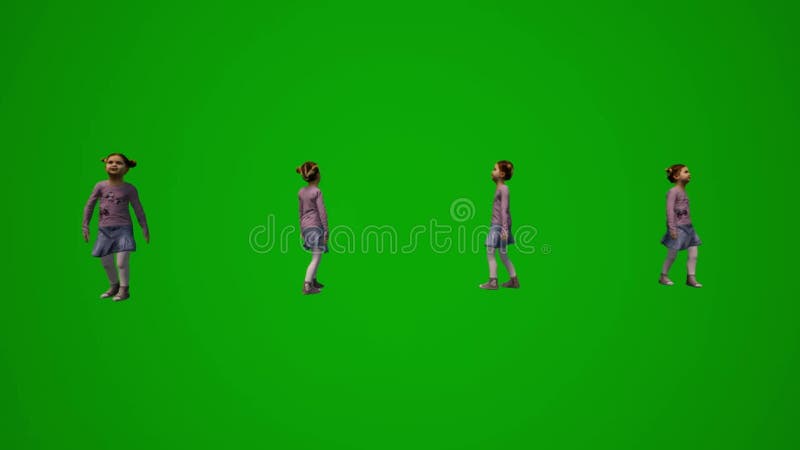 3d Different White European Small Children Green Screen Playing and ...