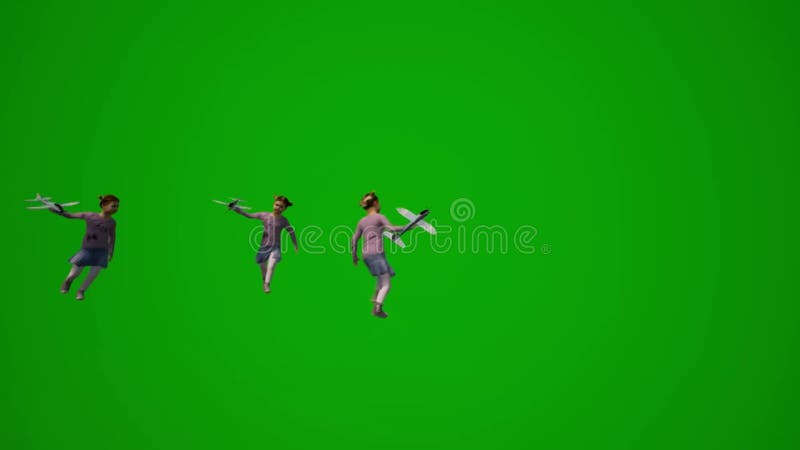 3d Different White European Small Children Green Screen Playing and ...