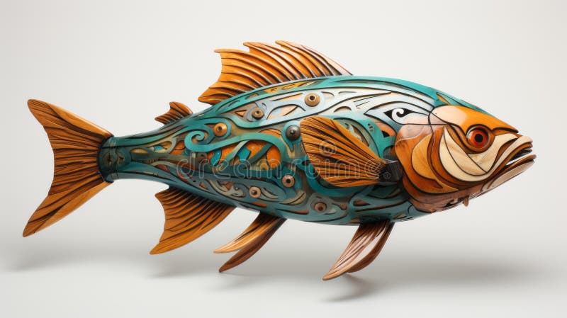 Colorful Woodcarving Fish Sculpture with Faded Paint - Digital ...