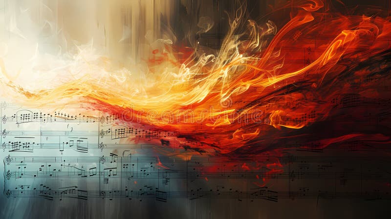 Symphony of Elements: Musical Fusion with Nature and Fire Stock ...