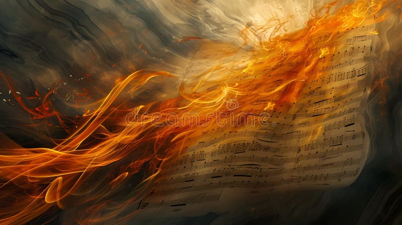 Symphony of Elements: Musical Fusion with Nature and Fire Stock ...