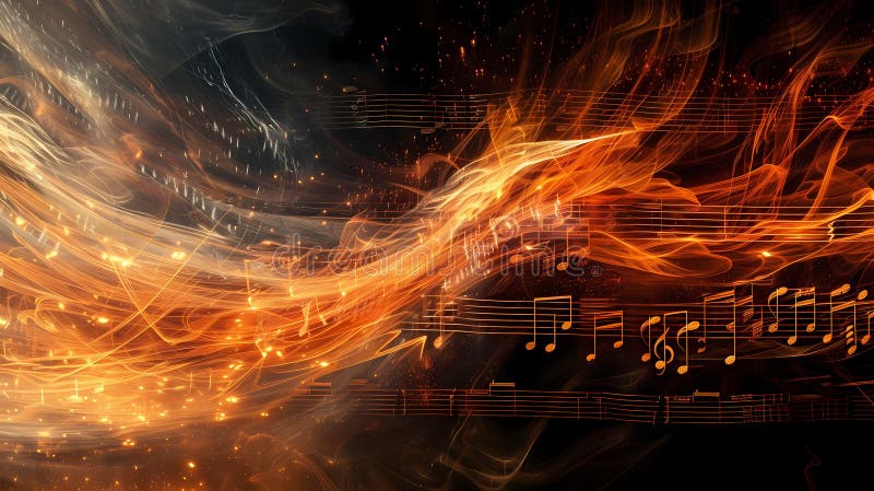 Symphony of Elements: Musical Fusion with Nature and Fire Stock ...
