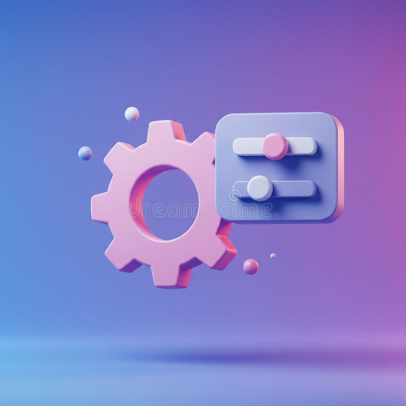 3D Digital Artwork Featuring a Pink Gear and a Blue Control Panel with ...