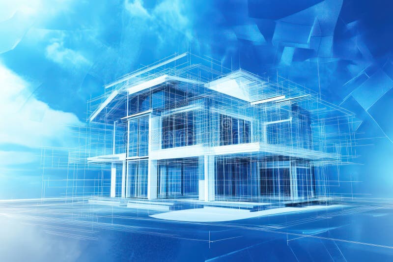 3D Digital Blueprint of Building Design Stock Photo - Image of ...
