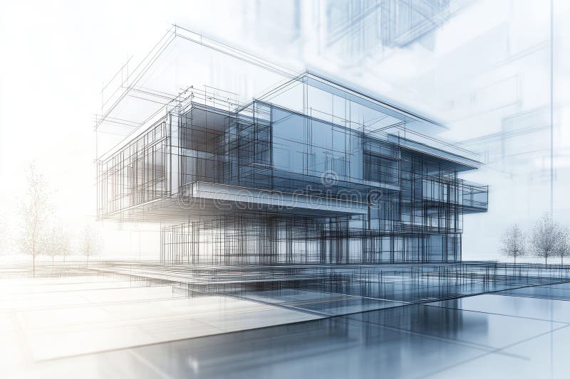 3D Digital Blueprint of Building Design Stock Photo - Image of plan ...