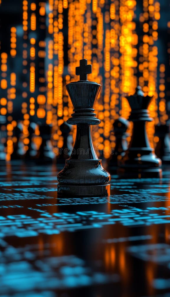 3d Digital Chess Board Featuring Queen Piece Against Binary Code ...