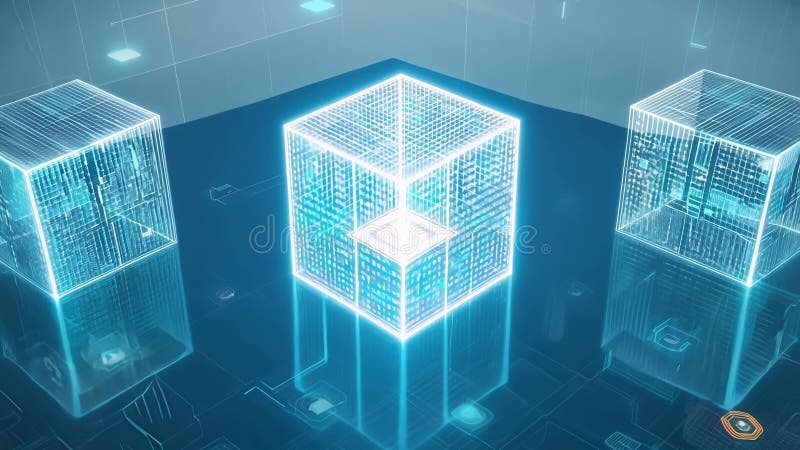 3D Digital Cubes in Futuristic Blue Environment with Abstract Design ...