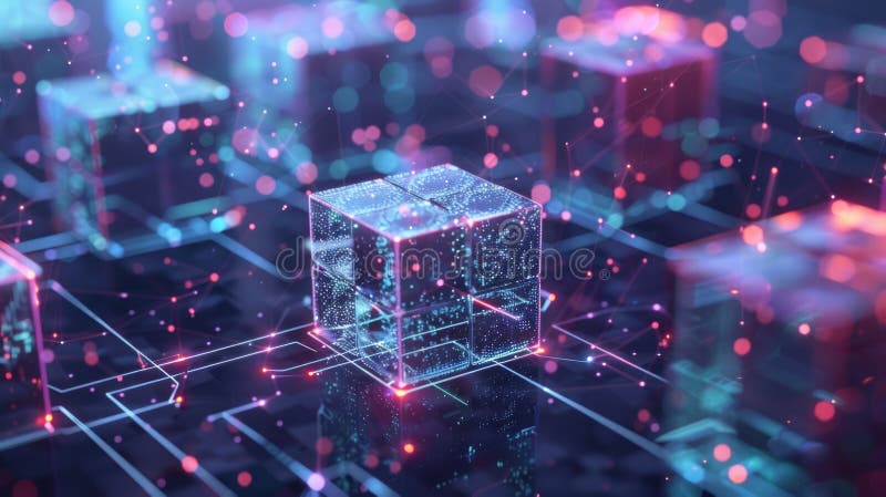3D Digital Cubes in a Network Connection Stock Illustration ...