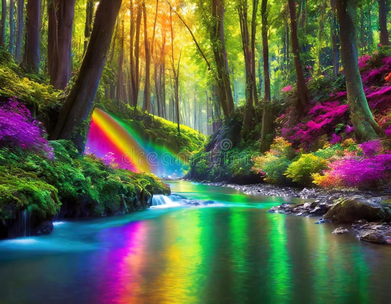 3d Digital Dynamic Wallpaper, a Fantasy Rainbow River Winds Gracefully ...