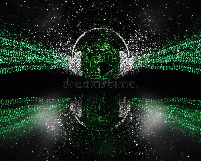3D Digital Global Music Concept with Glitter Effect Stock Illustration ...