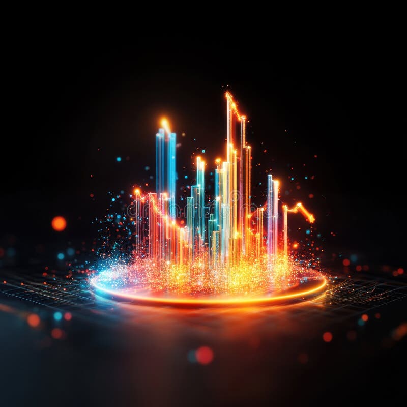 3D Digital Graph with Glowing Lights Effect Stock Illustration ...