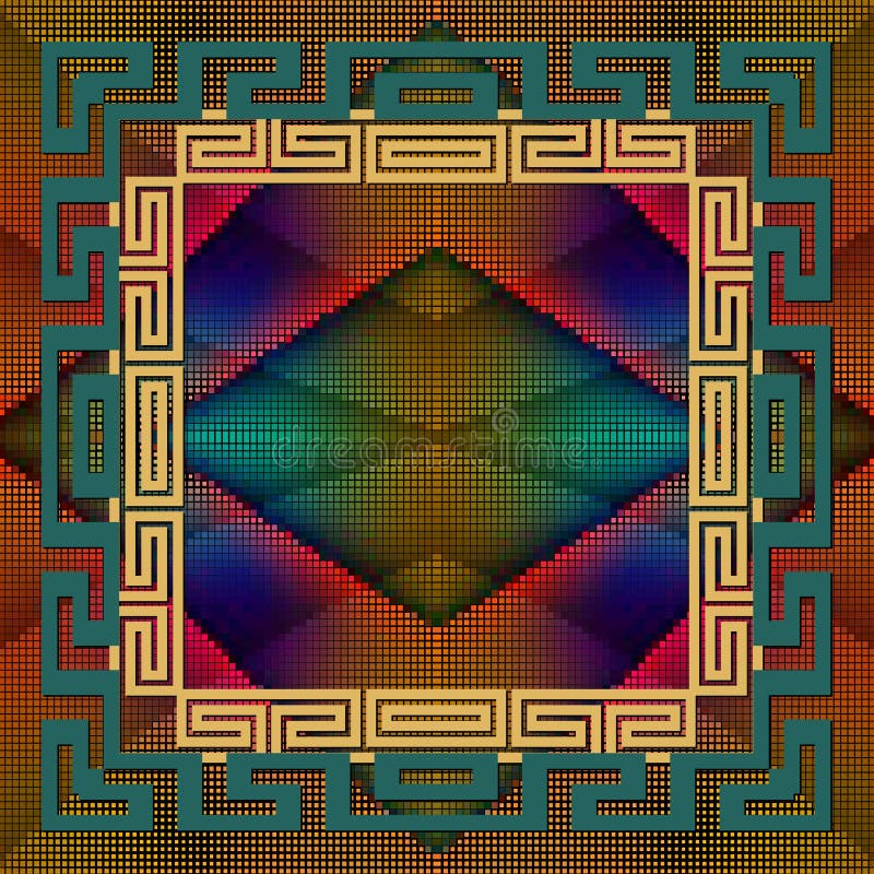 3d Digital Grid Mosaic Trendy Seamless Pattern. Bright Ornamental Greek ...
