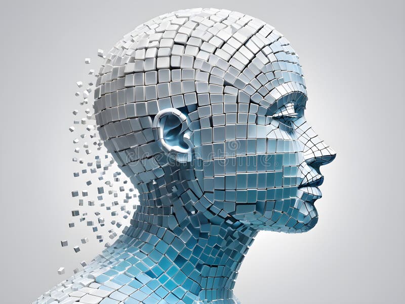 3D Digital Human Profile with Cubes Disintegrating, Blending Technology ...