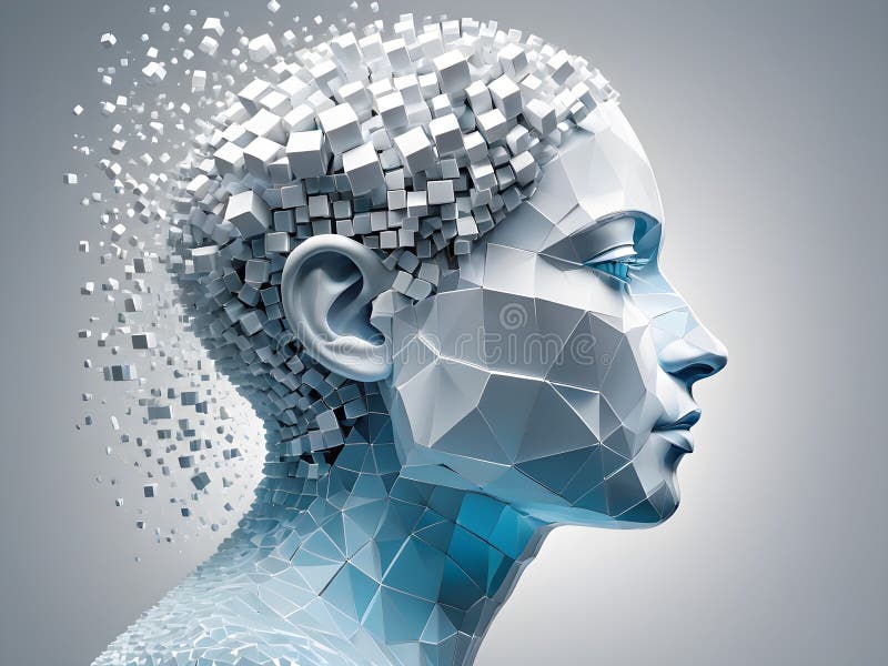 3D Digital Human Profile with Cubes Disintegrating, Blending Technology ...
