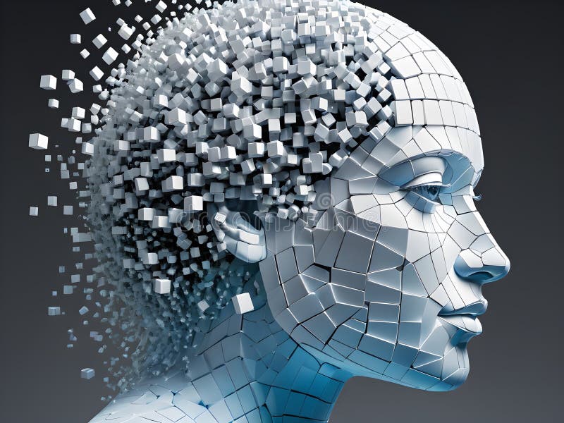 3D Digital Human Profile with Cubes Disintegrating, Blending Technology ...