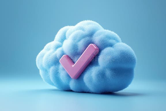 3D Digital Icon of a Cloud with a Checkmark on a White Background Stock ...