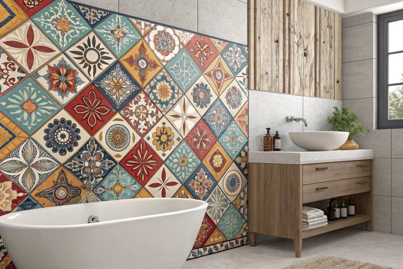 Digital Wall Tile Design with Colorful Indian Patchwork Stock ...