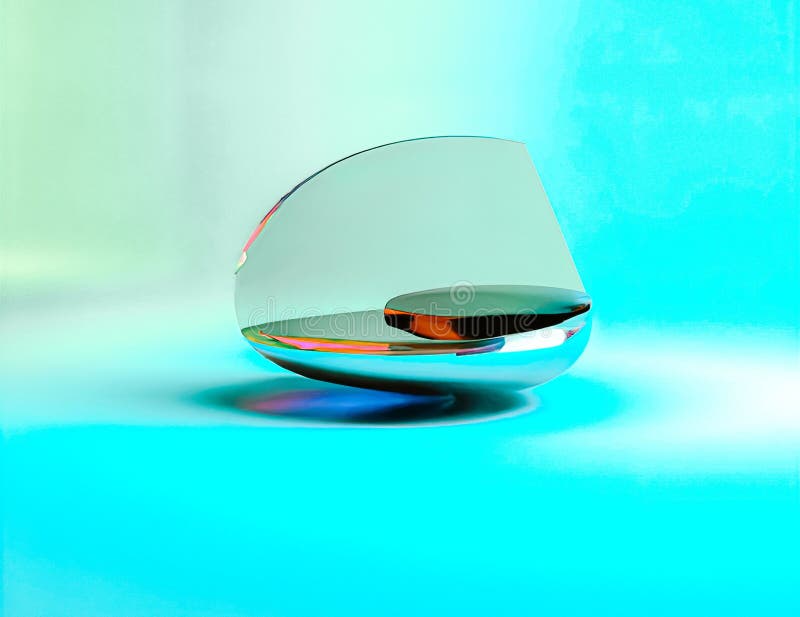 3D Digital Illustration of an Ovoid Glass Form on Aqua Background Stock ...