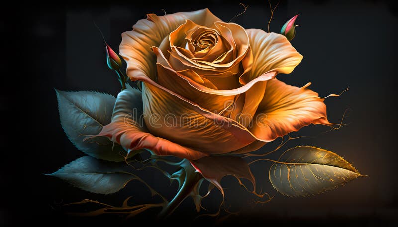 3D Digital Illustration of Realistic Rose Flower in Bloom Stock ...