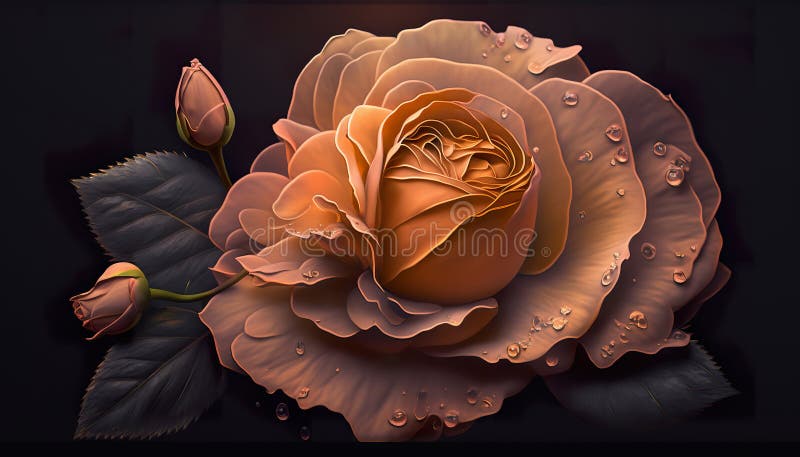 3D Digital Illustration of Realistic Rose Flower in Bloom Stock ...