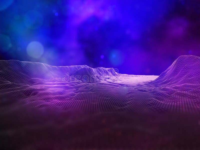 3D Digital Landscape with Connecting Lines and Dots. Network ...