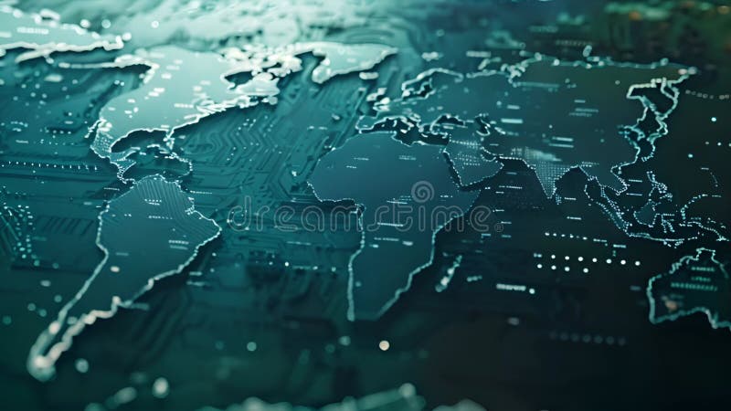 3D Digital Map of Planet Earth with Circuit Board Communication ...