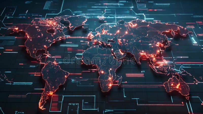 3D Digital Map of Planet Earth with Electronic Lights Global ...