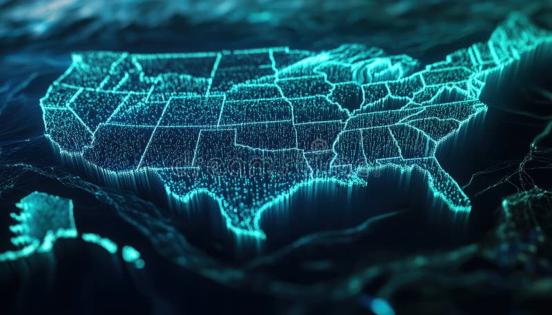 3D Digital Map of the United States Showcasing State Borders and Data ...