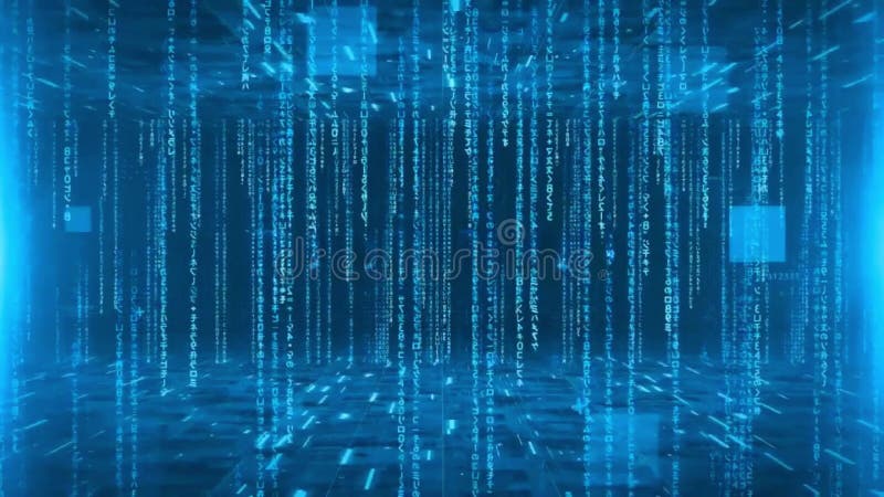 3D Digital Matrix Room with Blue Data Columns. Futuristic Code Space for Artificial Intelligence ...