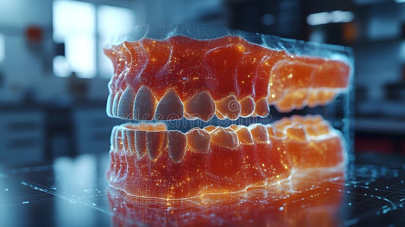 3D Digital Model of Human Teeth with Wireframe and Glow Effect Stock ...