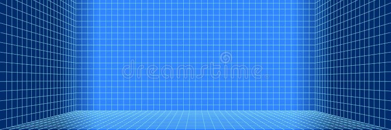 Blue and White 3d Digital One Point Perspective Grid Room Stock Vector ...