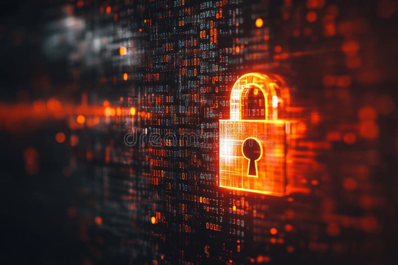 3d Digital Padlock Icon on Data Security Background with Binary Code ...