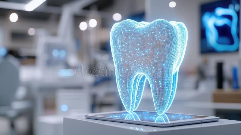 A 3D Digital Rendering of a Tooth on a Tablet in a Dentist S Office ...