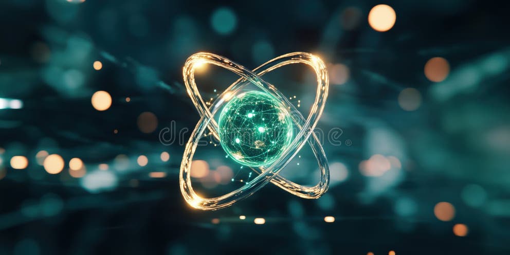 3D Digital Representation of an Atom with Glowing Electrons and ...