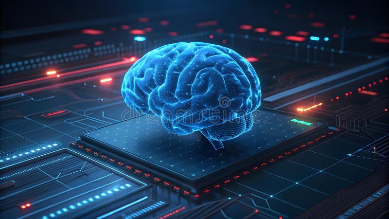 3D Digital Representation of a Brain with Circuits Glowing in a ...
