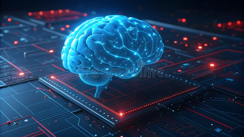 3D Digital Representation of a Brain with Circuits Glowing in a ...