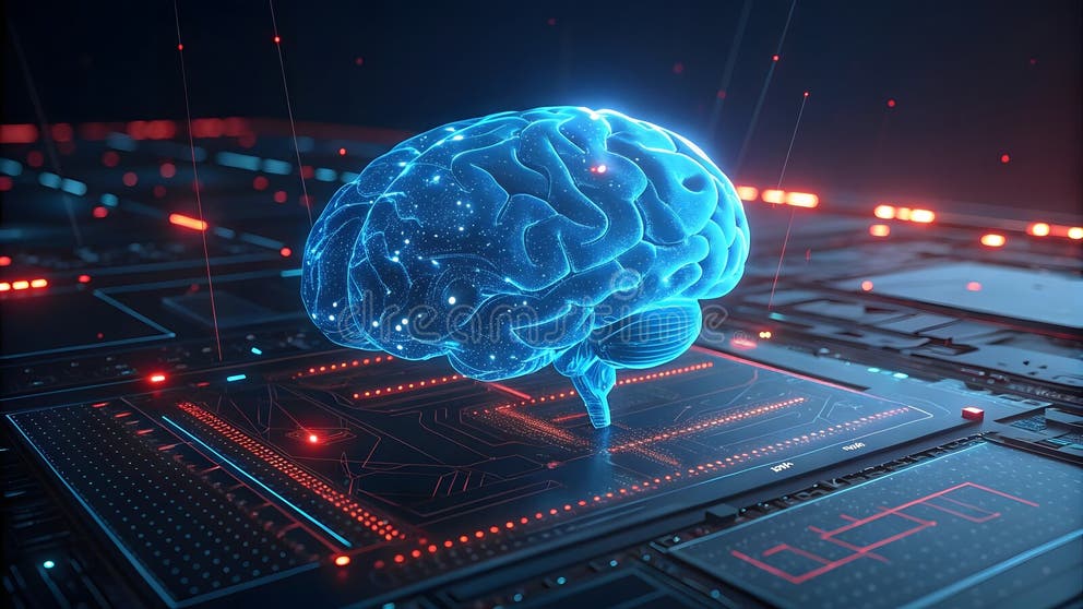 3D Digital Representation of a Brain with Circuits Glowing in a ...
