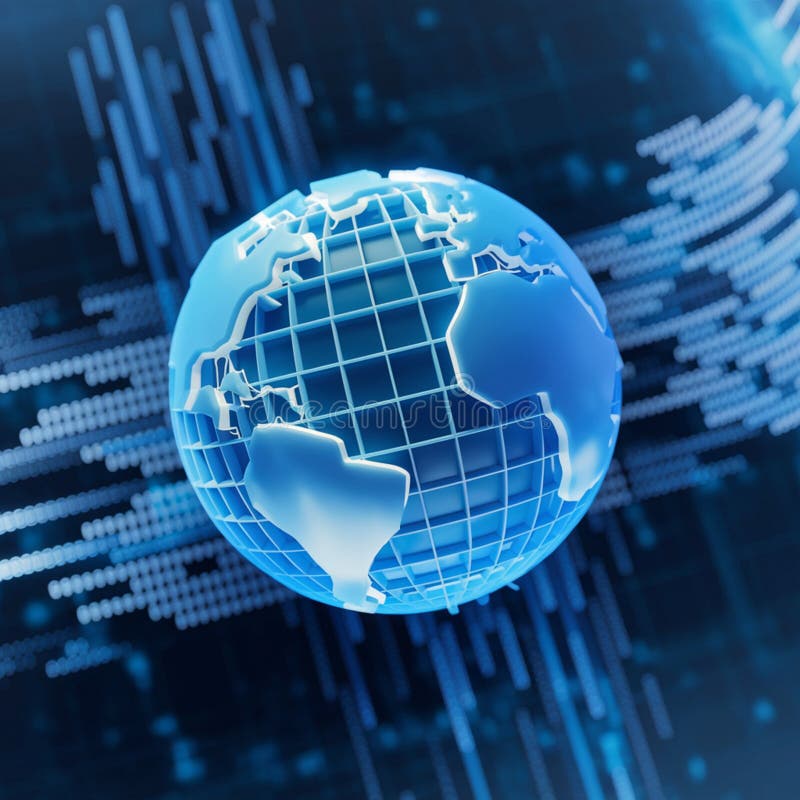 3D Digital Earth Enveloped in Grid Structure, Abstract Data Streams ...