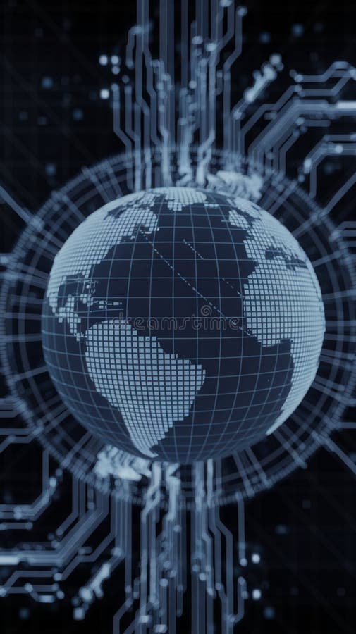 3D Digital Earth Enveloped in Grid Structure, Abstract Data Streams ...