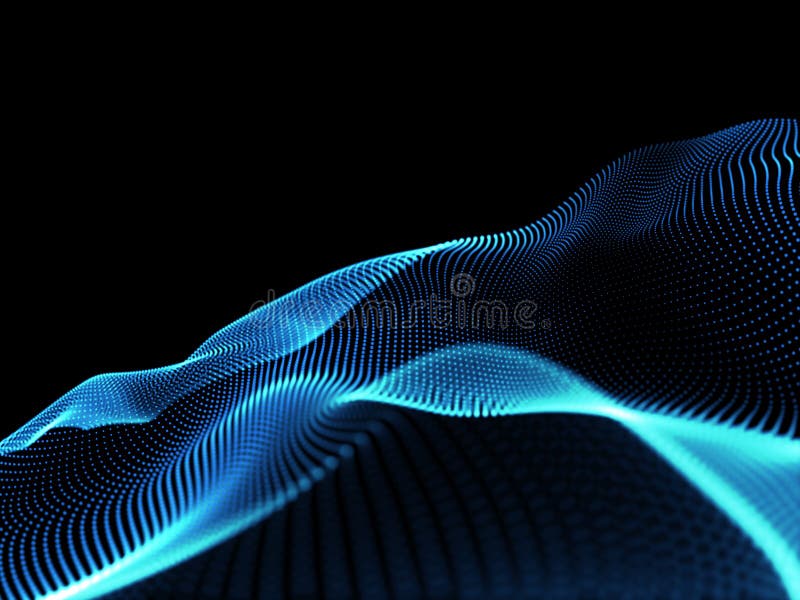 3D Digital Techno Background with Flowing Particles Stock Illustration ...