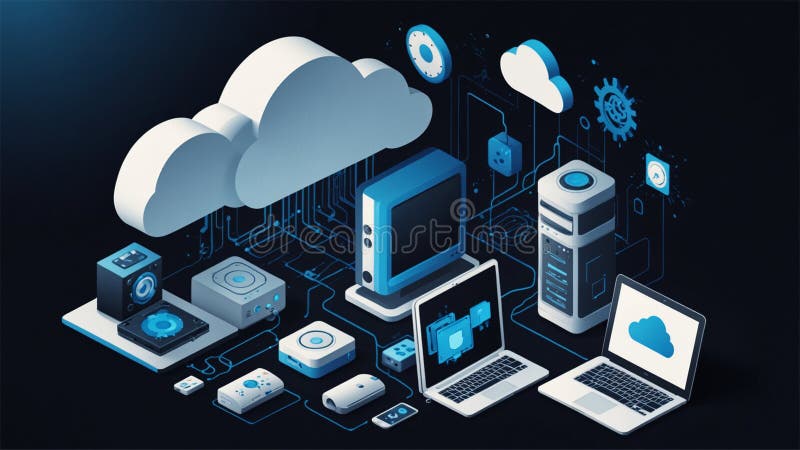 3D Digital Technology Concept with Laptop, Tablet, Smartphone, Computer ...