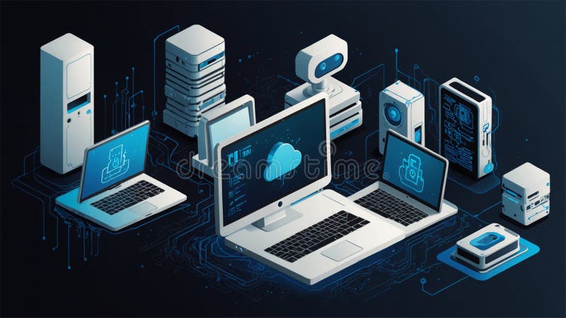 3D Digital Technology Concept with Laptop, Tablet, Smartphone, Computer ...