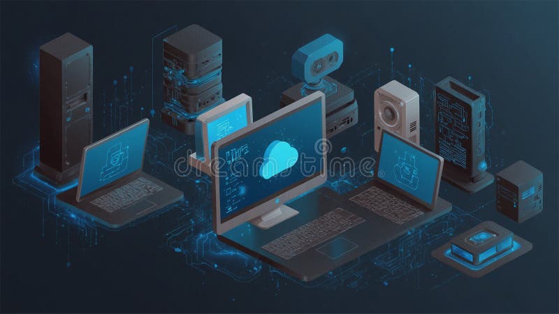 3D Digital Technology Concept with Laptop, Tablet, Smartphone, Computer ...