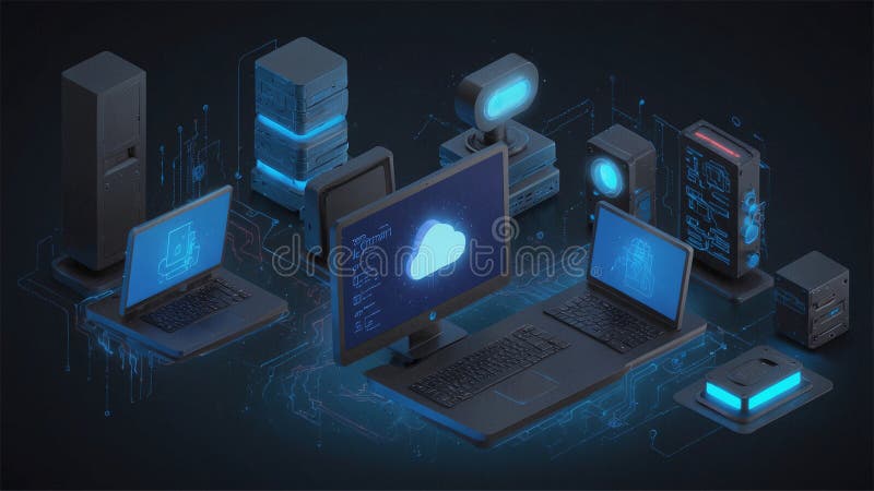 3D Digital Technology Concept with Laptop, Tablet, Smartphone, Computer ...