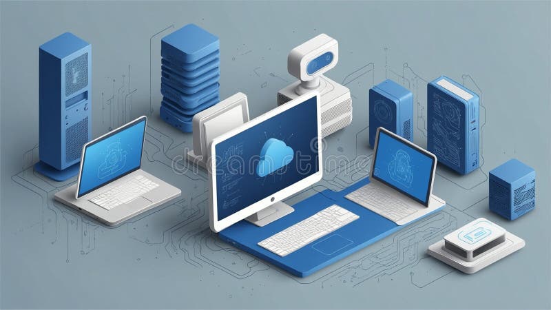 3D Digital Technology Concept with Laptop, Tablet, Smartphone, Computer ...